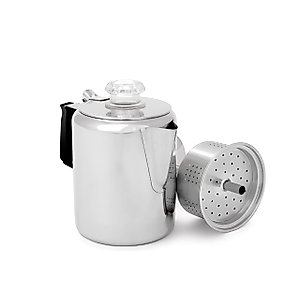 GSI Outdoors Percolator Coffee Pot I Glacier Stainless Steel with Silicone Handle for Camping, Backpacking, Travel, RV & Hunting - Stove Safe - 3 Cup
