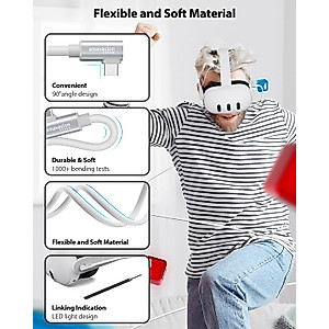 Amavasion Link Cable 16FT Compatible with Meta Quest 3/3S Oculus Quest 2 Accessories and PC/Steam VR,Super High Speed PC Data Transfer USB 3.0 to USB C Cable for VR Headset and Gaming PC