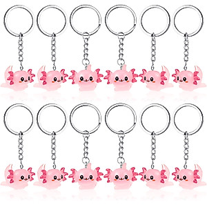 12 Pcs Axolotl Keychain Cartoon Keychain 3D Axolotl Birthday Decorations Kawaii Axolotl Party Favors Axolotl Charms Pendant Accessories for Key Backpack, Birthday(Cute)