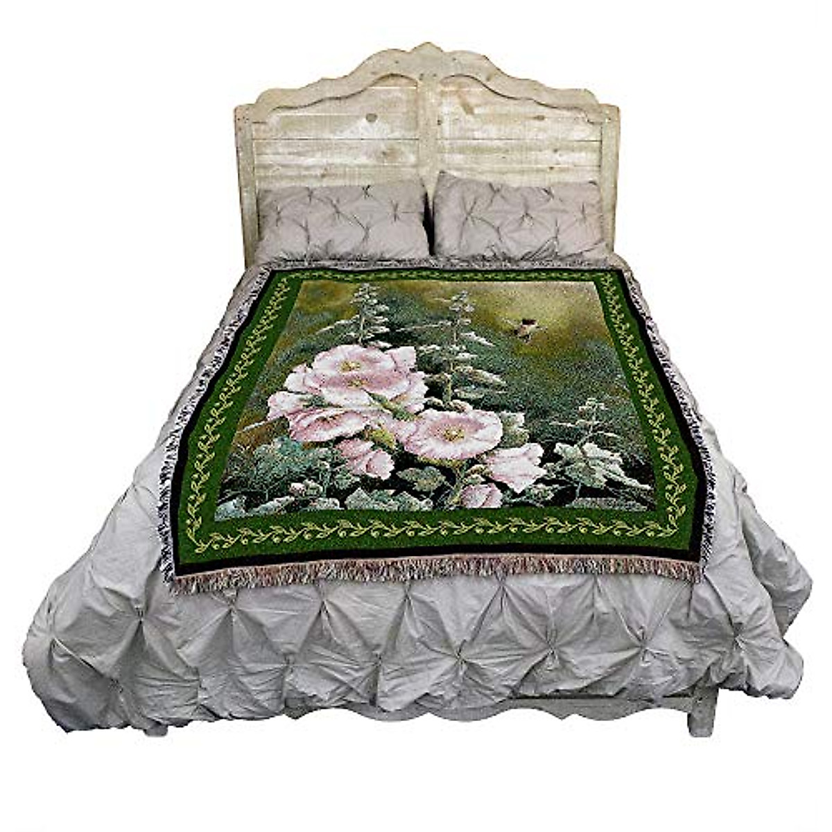 Pure Country Weavers Hollyhock Hummer Blanket by Catherine McClung - Hummingbird Bird Garden Floral Gift Tapestry Throw Woven from Cotton - Made in The USA (72x54)