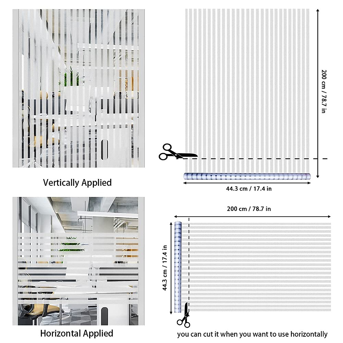 Window Privacy Film,Frosted Glass Window Film Window Cling Privacy Film Striped Pattern +Qualsen Window Privacy Film Frosted Glass Window Film Matte White