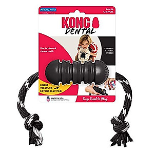 KONG - Extreme Dental with Rope - Durable Natural Rubber Dog Bone for Power Chewers, Black - for Medium Dogs