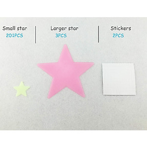 HoneyToys 204PCS 1.2" Luminous Stars Fluorescent Noctilucent Plastic Wall Stickers Decals for Home Ceiling Wall Baby Kids Bedroom (Multi-Color)
