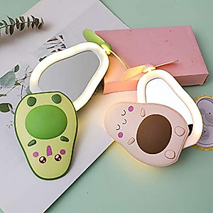 CUCUDAI Portable Avocado Shape Handheld Mini Air Cooler Fan with Fill Light Mirror USB Rechargeable Small Personal Cooling Tools for Home Office Outdoor Travel Summer Appliances-Green, as shown