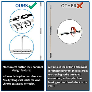 Morinoli 40 Feet Dryer Vent Cleaner Kit, Chrome Button Locking Dryer Vent Cleaning System, Flexible Dryer Lint Brush Vent Cleaner, Dryer Vent Cleaning Kit for Drill Attachment, Vacuum & Dryer Adapter