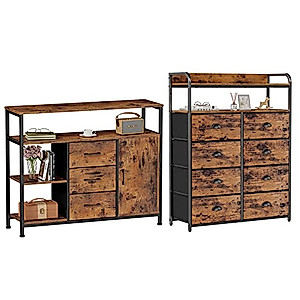 Furologee Rustic Wide Storage Cabinet with 3 Drawer, 2 Shelves and Door, 8 Storage Drawers Dresser forfor Books/Document/Decoration in Home Office,Bedroom, Entryway, Hallway,Kitchen