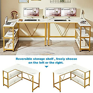 GreenForest L Shaped Desk 47 inch Small Size Corner Desk with Storage Shelf and File Cabinet 2 Drawers Wooden Vertical Filing Cabinet with Lock