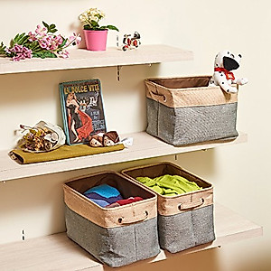 EZOWare Set of 3 Canvas Fabric Tweed Storage Organizer Cube Set W/Handles for Nursery Kids Toddlers Nursery Room - 15 L x 10.5 W x 9.4 H -Gray/Brown