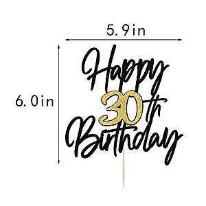 Black and gold happy 30th birthday cake Topper,Flash 30th birthday party cake decorations,happy birthday cake decoration 30th birthday party decoration gift plugin (30-1)