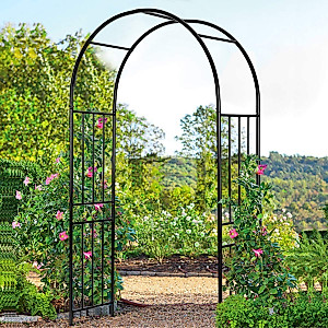 Giantex Garden Arbor, 7.2FT Wedding Arch Garden Trellis with 8 Stakes, Metal Garden Arch for Climbing Plants Vines Rose, Outdoor Archway for Wedding Bridal Party Lawn Decoration, Easy Assembly