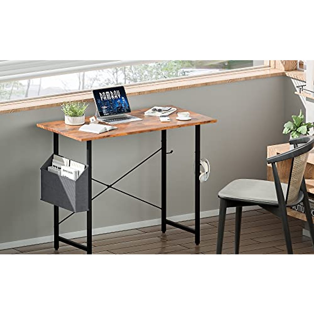 Pamray 32 Inch Computer Desk for Small Spaces with Storage Bag, Home Office Work Desk with Headphone Hook, Small Office Desk Study Writing Table