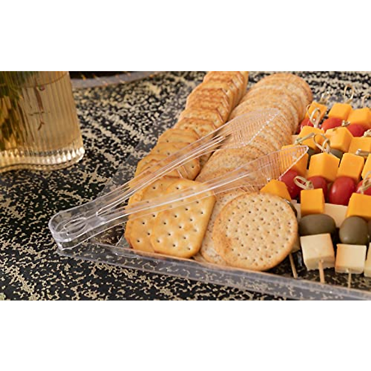 PARTY BARGAINS 8.5 Inches Plastic Serving Tongs, 12 Pack, Premium Quality & Heavy-Duty Clear Plastic Tongs for BBQ, Salads, Grilling, Buffets, Kitchen