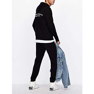 A|X ARMANI EXCHANGE mens Pull-over With Front Back Logo Hooded Sweatshirt, Black, Large US