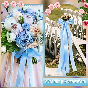 Blue Ribbon 60 Yards 1 1/2 Inch Light Blue Ribbon Baby Blue Satin Ribbon for Flower Bouquet Gift Wrapping Baby Shower Bows Craft Wedding Easter Graduation Decor