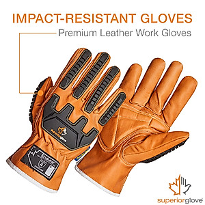Superior Goatskin Leather Work Gloves - Anti-Impact Backing Hand Protection – Endura Safety Gloves Oil and Water Resistant 378GKVSB (1 Pair) Size Large