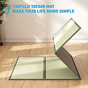 Mjkone Japanese Tatami Mattress, Igusa Mat (100% Japanese Rush Grass) Tatami Mat, Folding Japanese Floor Sleeping Mattress with Non-Slip Breathable Memory Foam for Sleeping/Yoga/Relaxing (Queen)