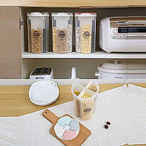 Cereal Storage Container, Airtight Food Storage Container BPA Free Plastic Cereal Dispenser Large Kitchen Storage Keeper with Lids and Compartments for Grain, Sugar, Flour, Rice, Nuts, Snacks (2.5L)