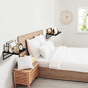 Tectocker-DOU 2 Pc Deep Floating Shelves ; 12 Inch Deep Wall Mounted Hanging Shelves for Living Room, Kitchen, Office, Bathroom and Bedroom Decor; Storage and Display Shelf Set (Black)