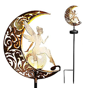 YJFWAL Garden Solar Lights Pathway Stake Lights Moon Fairy Glass Globe with Angel Decor, Outdoor Decorative Lights Waterproof for Walkway, Yard, Lawn, Patio or Courtyard Halloween Decor(Warm White)