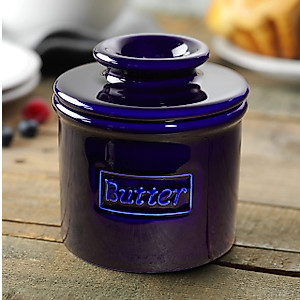 Butter Bell - The Original Butter Bell crock by L Tremain, a Countertop French Ceramic Butter Dish Keeper for Spreadable Butter, Café Retro Collection, Cobalt Blue, Glossy Finish