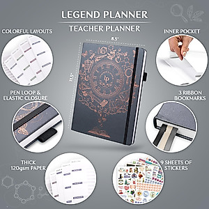 Legend Teacher Planner – Undated Lesson Plan Book for Teachers with Weekly & Monthly Calendars - Classroom Organization & School Year Planner – 8.5”x11.5” Hardcover (Mystic Gray)