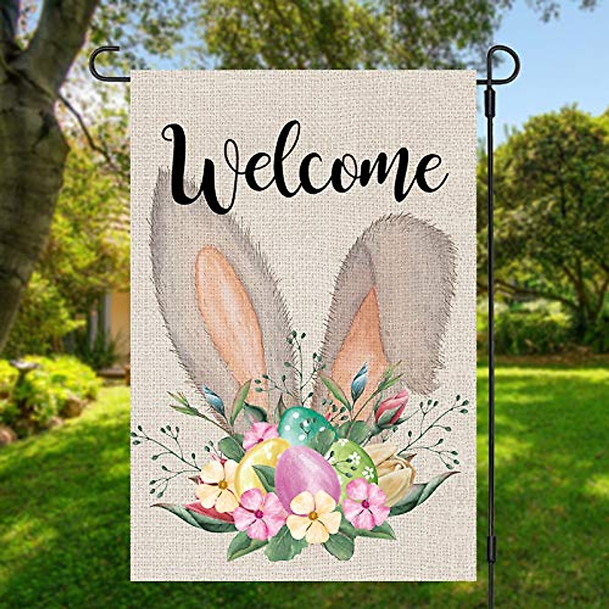 Spring Easter Ears Garden Flag for Outside 12x18 Double Sided Small Welcome Easter Eggs Garden Yard Flags Farmhouse Home Easter Garden Yard Outdoor Decor
