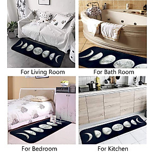MorroMorn Black and White Runner Mat Throw Rug Bohemian Trendy, Non Skid Machine Washable Water-Absorbent - 20x60 inches (Moon)