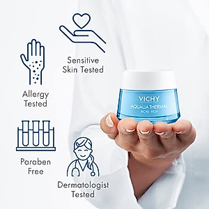 Vichy Aqualia Thermal Rich Face Cream Moisturizer for Dry and Extra-Dry Skin, Facial Moisturizer with Hydrating Natural Origin Hyaluronic Acid, Soothe and Moisturize, Paraben-Free