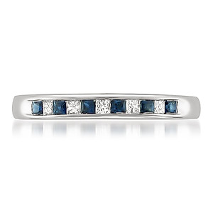 Beyond Brilliance 1/3 Carat Channel-Set Princess Cut Diamond and Blue Sapphire Wedding Band Ring in 14K White Gold (H-I, I1-I2)
