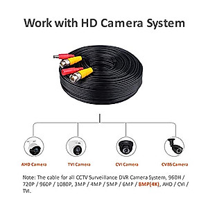 Tonton 4K 8MP 5MP 4-Pack 100 Feet 30 Meters Pre-Made All-in-One BNC Cables for Security Camera System,CCTV, DVR, Surveillance System, with BNC Connectors and RCA Adapters
