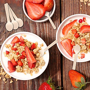 FHDUSRYO 50Pcs Ice Cream Cups, 8 oz Paper Ice Cream Bowls, White Dessert Bowls with 50 Wooden Spoons, Snack Bowls Soups Cups, Party Supplies Treat Cups for Hot and Cold Food, Frozen, Yogurt