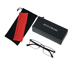 OCCI CHIARI Fashion Blue Light Blocking Glasses for Men Metal Frame Eyeglasses Men's Computer Glasses Optical Eyewear Frame Clear Lense Spring Hinge(Black)