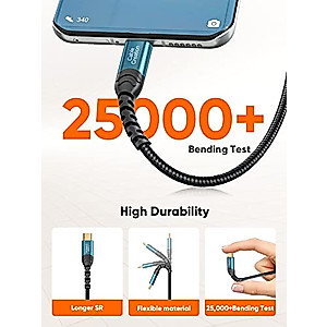 CableCreation Short USB C to USB C Cable 60W, USB C Cable 1FT 2-Pack Fast Charging Cord, Double-Braided Type C to Type C Compatible with iPad Mini 6 iPad Pro Galaxy S23 Ultra S23 S22 and More, Blue