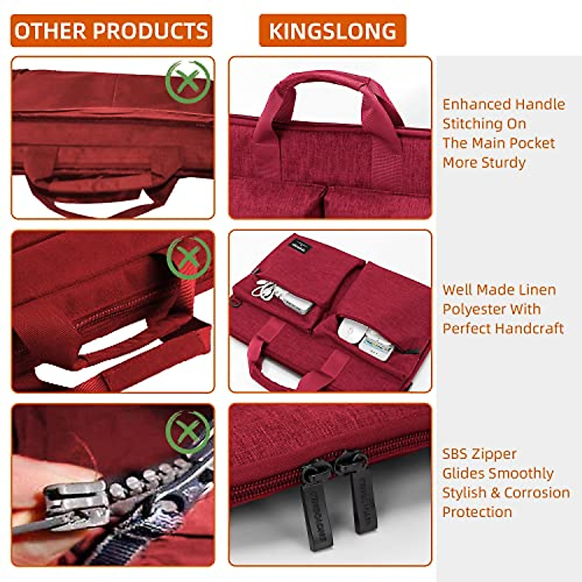 KINGSLONG Slim 17.3 inch Laptop Bag Sleeve Carrying Case with Shoulder Strap, Notebook Ultrabooks Computer Handbag Cover for Men Women Fit for Acer Asus Lenovo HP Toshiba Red