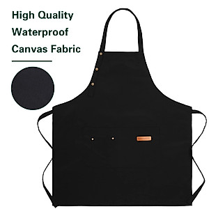 LOYGLIF Aprons for Men Women with Large Pockets, Cotton Canvas chef Adjustable Cooking Kitchen Grill Work Waterproof Bib Apron black