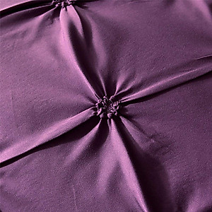 Feelyou Pintuck Duvet Cover Set King Size Purple Pinch Pleat Duvet Cover Tufted Design Bedding Set Zipper Soft Polyester Comforter Cover with 2 Pilllow Shams, Solid Geometric 3 Pieces
