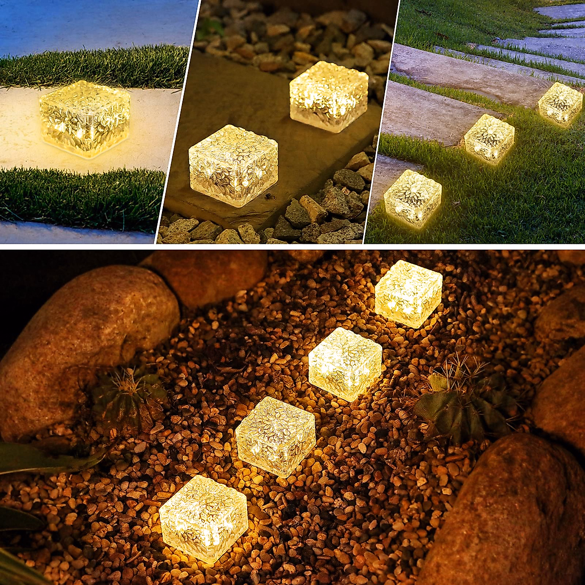 HOFLYW 6 Pack Solar Brick Lights Landscape Path Light Garden Decoration Yard Paver Road Lighting Recessed Paver for Garden, Pathway, Patio, Walkway Decor