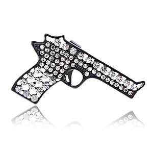 Alilang Adjustable Clear Crystal Colored Rhinestones Cutout Gun Pistol Ring (Silver)