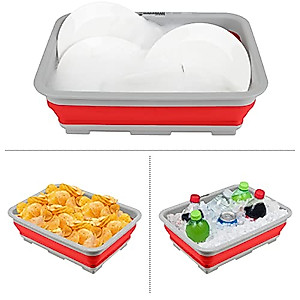 Collapsible Cleaning Caddy - Portable Multi-use Wash Basin, Dish Tub, or Ice Bucket with 7.27L Capacity for Camping and Tailgating by Wakeman (Red)