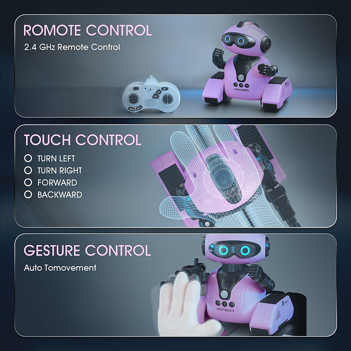 Winthai Robots Toys for Kids, 2.4Ghz Remote Control Robot Toys with Music and LED Eyes for Boys/Girls, RC Toys Gift for 3-12 Year Toddler Children Teen for Birthday Valentines Day Gifts (Pink)