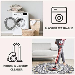 Boho Round Rugs,3ft Non Slip Throw Area Rug,Fluffy Machine Washable Bedroom Carpet,Living Room Decor Carpet,Faux Fur Area Rugs for Bathroom Bedroom Yellow