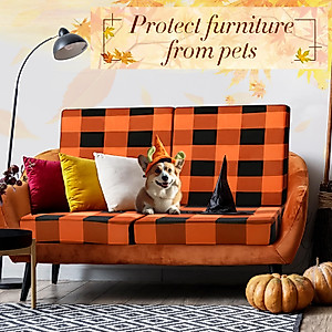 Newwiee Set of 8 Outdoor Stretch Cushion Cover Plaid Patio Chair Cushion Covers Replacement Furniture Cushions Couch Sofa Slipcovers Seat Cover Soft Flexibility Protector Washable(Orange and Black)