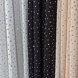 59x35 Inch Shiny Rhinestone Tulle Fabric One Yard Rhinestone Fabric Stretch Rhinestone Mesh Fabric for Background DIY Women's Sexy Costumes Weddings and Events,Can Cut and Patch (Black, 1 Yard)