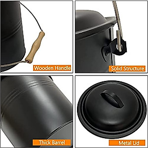 Mini Ash Bucket with Shovel, Gloves and Hand Broom, 1.5-Gallon Pail with Lid, Metal Bucket Coal and Ash Carrier Wood Pellet Storage Container Tool Set for Fireplace Fire Pit, Iron Ash Stove