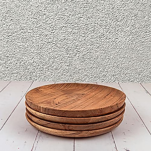 Samhita Acacia Wood Round Wood Plates Set of 4, Easy Cleaning & Lightweight for Dishes Snack, Dessert.(7" x 7" x 1")