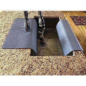 Gray, Kitchen sink faucet splash guard/guards faucet area from water damage, chipping and too much wiping, copyright 2017/TM/Patent Approved (17 in. width x 23 in. length)