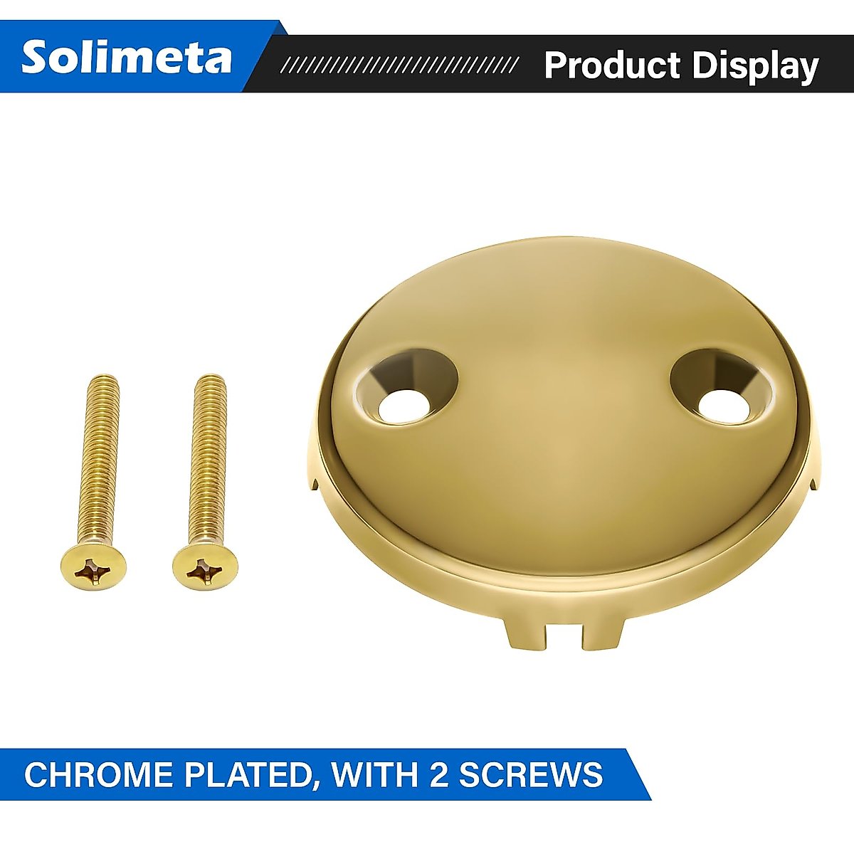 Solimeta Tip-Toe Tub Trim Set with Two-Hole Overflow Faceplate, Bath Tub Drain Trim Set with Universal Fine Thread, Polished Brass