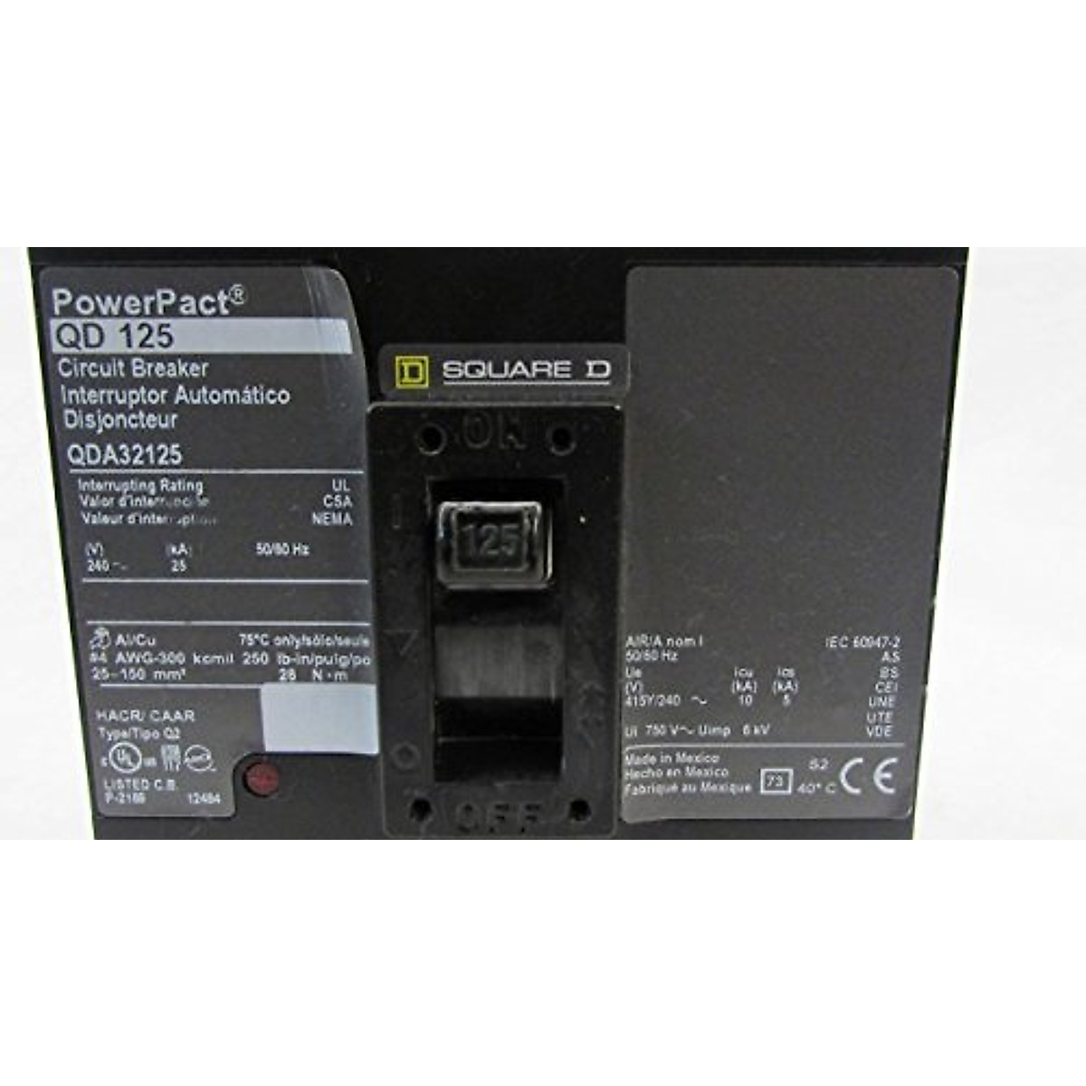 SCHNEIDER ELECTRIC 240-Volt 125-Amp QDA32125 Molded Case Circuit Breaker 600V 45A