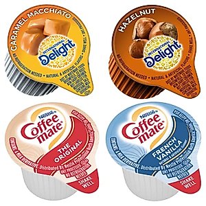 96 Count Single Serve Coffee Cream Creamer, 4 Flavor Varieties, Coffee Mate and International Delight Creamers Mixed Set, French Vanilla, Original, Hazelnut, and caramel macchiato (24 Piece/Flavor)