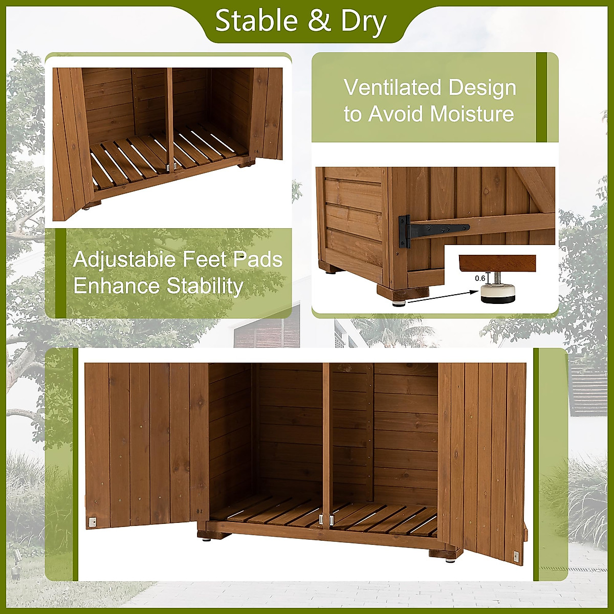 Jaxilyn 5.8ft x 3ft Outdoor Storage Cabinet,Garden Wood Tool Shed, Wood Lean-to Storage Shed Tool Organizer with Waterproof Asphalt Roof, Lockable Doors, 3-Tier Shelves for Backyard,Brown